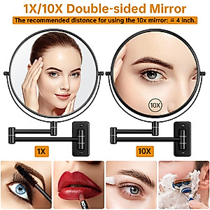 Anfauny 9 Inch Wall Mounted Makeup Mirror - 1X/10X Double-Sided Magnifying Mirror - 360° Swivel Vanity Mirror [Foldable & Extendable Design & Anti-Rust] Shaving Cosmetic Wall Mirror for Bathroom