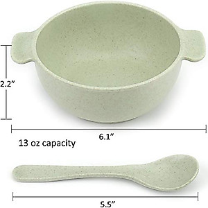 Nicunom 13 OZ Unbreakable Kids Plastic Bowls with Spoons, Reusable Cereal Bowl Wheat Straw Snacks Small Bowl Sets for Baby Kids Toddler, Microwave Dishwasher Safe,