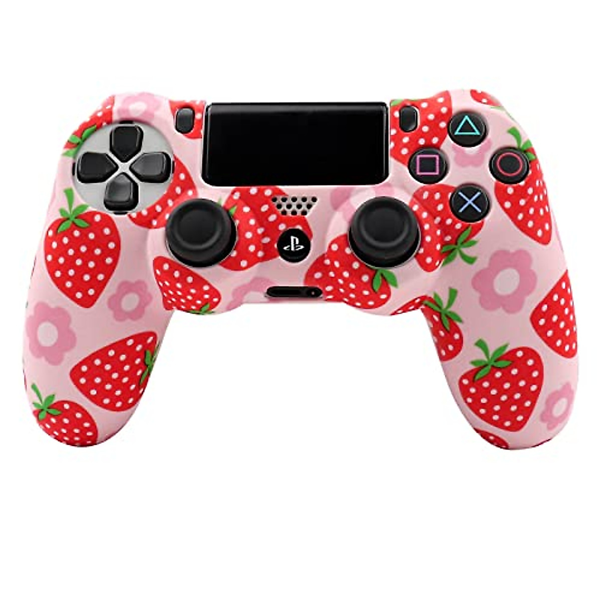 RALAN Pink Controller Skins for PS4, Fruit Silicone Controller Cover Skin Protector Compatible /PS4 Slim/PS4 Pro Controller with 2 Cute Thumb Grips Caps