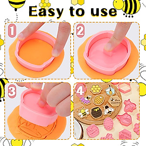8 Pcs Insect Cookie Cutters with Plunger Stamps Set 3D Butterfly Bee Shape Biscuit Cutter Funny Cartoon Cookie Stamps Embossed Cookie Cutters for Treats DIY Baking Cookie Supplies (Bee Theme)