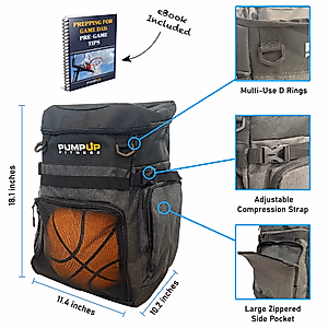 Pump Up Fitness Basketball Backpack With Ball Compartment - Large Basketball Bag For Adult Men And Women - Best For Soccer And Volleyball Athletes - Big Sports Bag For All Equipment and Accessories