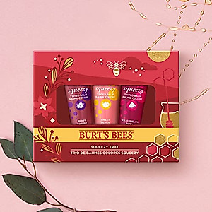 Burt's Bees Christmas Gifts, 3 Lip Care Stocking Stuffers Products, Squeezy Trio Tinted Lip Balm Set - Berry Sorbet, Sweet Peach & Watermelon Rush