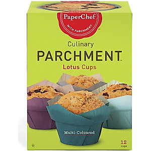 PaperChef Baking Cup: Lotus-Shaped Cupcake and Muffin Liners, Nonstick Parchment Papers, Tin and Ramekin Liner, 4 Elegant Colors, Biodegradable Paper Supplies, Kosher-Certified, (Multicolored, 12 cups
