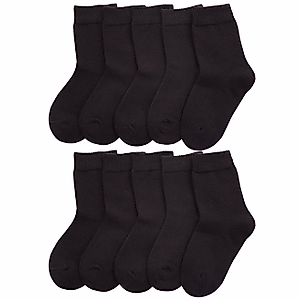 CHUNG Toddler Boys Girls 10 Pack Athletic Cotton Basic Crew Socks Autumn School Uniform Casual Sports,Plain Black,8-10Y