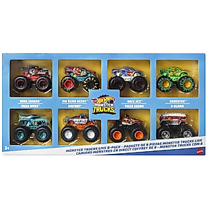 Hot Wheels Monster Trucks Live 8-Pack, Multipack of 1:64 Scale Toy Monster Trucks, Characters from The Live Show, Smashing & Crashing Trucks, Toy for Kids 3 Years Old & Up