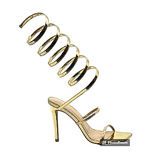 Wild Diva Women's Spiral Ankle Wrap Strap High Heel Sandals NARS-12A Shoes Gold Pu 7.5