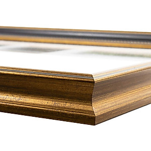 Space Art Deco, 11x14 Picture Frame with Mat for 8x10 Photo or Display 11x14 Poster/Photo/Print Without Mat, Shatter Resistant Glass Wall Mounting (Ornate Gold/Black)