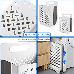 Laundry Basket Hamper,Hanging Wall Collapsible Laundry with Handle,Space-Saving Foldable Storage Dirty Washer Organizer Bin Multi-function Container Waterproof Durable,Set of 2(XL&M)