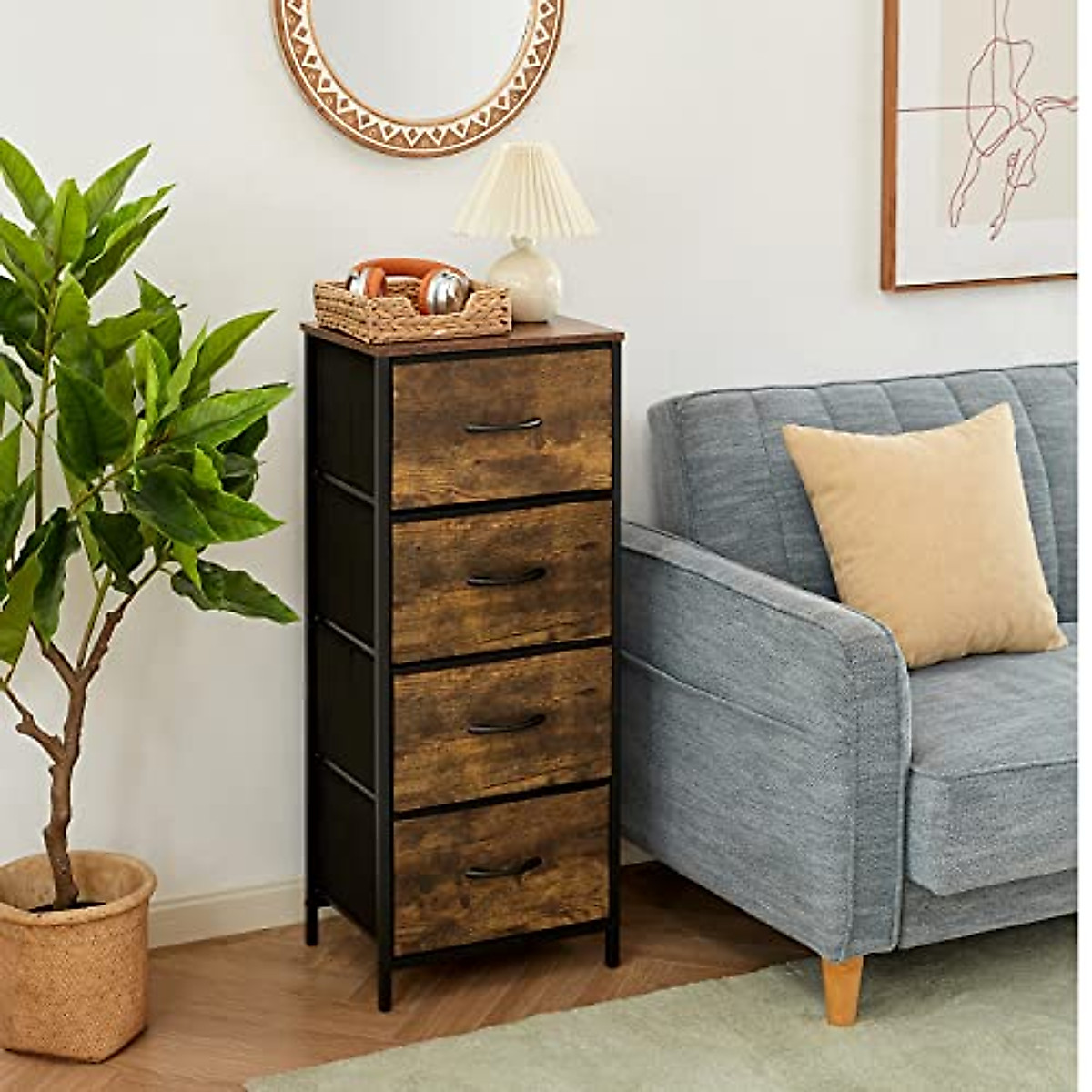 Lifewit Tall Dresser with 4 Removable Fabric Drawers, Storage Tower, Dresser for Bedroom Closet Bedside Nursery Laundry Living Room, Sturdy Steel Frame&Wood Tope, Rustic Brown