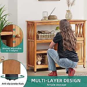 YITAHOME Acacia Wood Patio Bar Table with Storage and Shelves, Outdoor Sideboard Storage Cabinet for Outdoor and Indoor Use, Suitable for Garden Patio Balcony Living Room, Natural