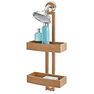 iDesign Formbu Bamboo Hanging Shower Caddy for Shampoo, Conditioner, and Soap with Hooks for Razors, Towels, Loofahs, and More, 11.05" x 5.32" x 26.68", Natural Beige