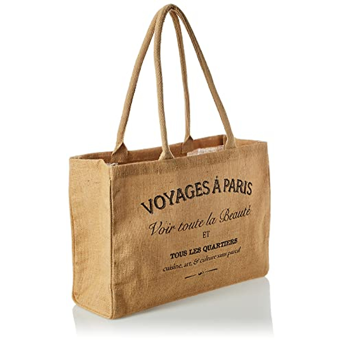 KAF Home Jute Market Tote Handles Reusable Grocery Bag, Voyages