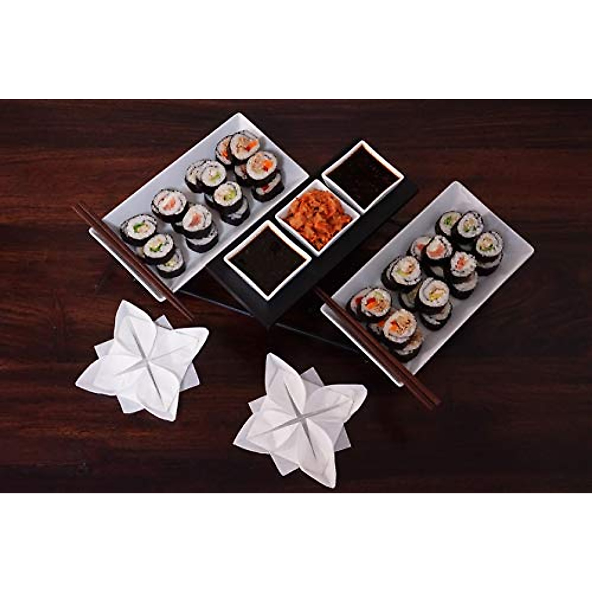 The Most Versatile 3 Tier Serving Tray. Collapsible Metal Stand with 3 Plates & 3 Bowls on Black Wood Base. Tiered Tray Party Food Server Display for appetizers, Cupcakes, Fruit, Cheese, Desserts.