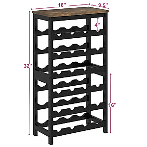 MOGELAFOO 6 Tier Bamboo Wine Rack Freestanding Floor, 24 Bottles Wine Storage Shelves with Table Top, Stackable Wine Display Rack for Kitchen, Bar, Dining Room, Rustic Brown and Black