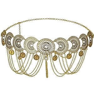 Wriidy Metal Chain Belts for Dress Waist Belt with Tassels Pendant Adjustable Waistband Body Accessories for Women and Girls (Gold)