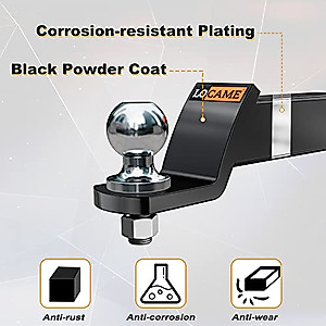 LOCAME Trailer Hitch Ball Mount, Fits 2.5-Inch Receiver Only, 8,000 LBS GTW with 2-Inch Ball Hitch & Pin, 2.5" Drop/Rise, Black, LC0042