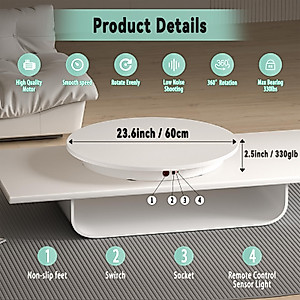 JAYEGT Motorized Rotating Display Stand, 360 Degree Electric Rotating Potography Turntable for Products Display，Live Video Show, Remote Control Angle, Speed (White/23.6Inch/330Lbs Load/Wired)