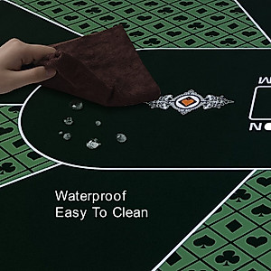 CONTINUE Poker Table Mat 8-10 Players Texas Hold'em Poker Mat Professional Poker Mat Anti-Slip Rubber Poker Table Top Layout with Carrying Bag for Poker Games, Blackjack, Casino （Rectangle Green）