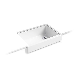KOHLER 5826-0 Whitehaven Farmhouse Self-Trimming Undermount Single-Bowl Sink with Short Apron, 33 Inch, White