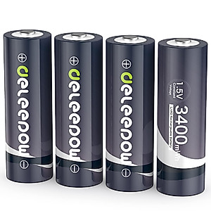 Deleepow 1.5V Rechargeable AA Batteries 3400mWh AA Lithium Rechargeable Batteries 1500 Cycle(Only Batteries)