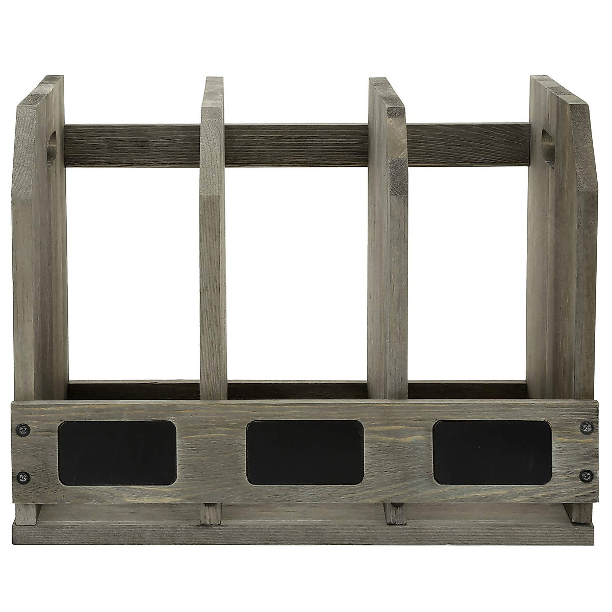 MyGift Vintage Gray Solid Wood Office Desktop Document Organizer, Desk File Folder and Binder Rack with 3-Compartments and Chalkboard Labels