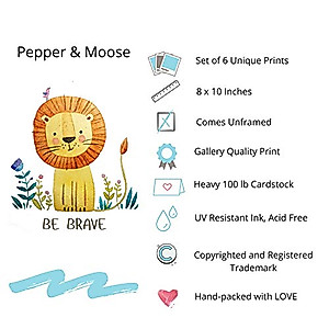 Baby Nursery Decor - Nursery Wall Decor for Baby Room - Jungle Safari Animal Unframed Wall Art -Set of 6 Posters 8x10 - Lion, Giraffe, Elephant, Monkey, Zebra, Hippo with Inspirational Quotes for Boy Girl Toddler Kids