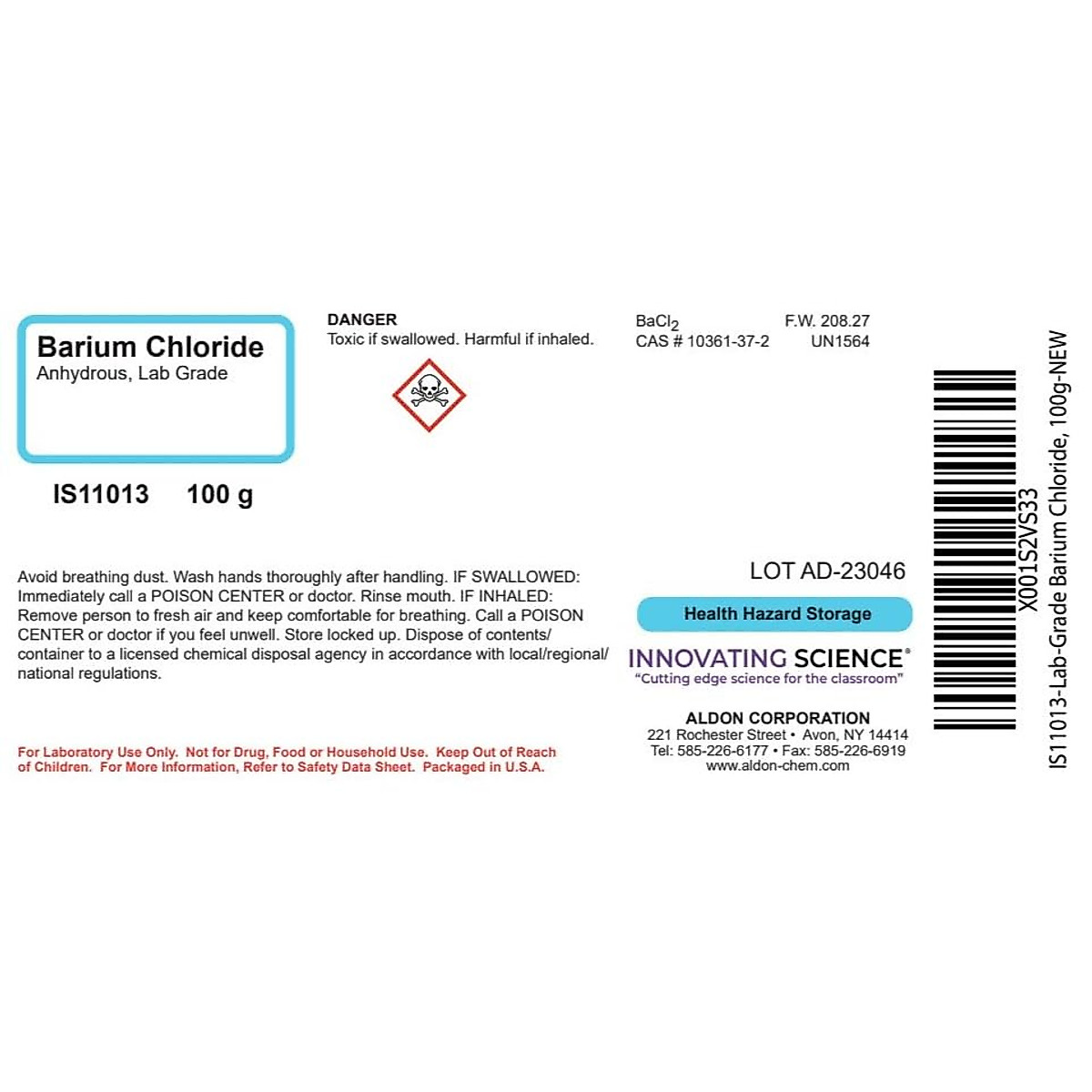 ALDON Innovating Science Lab-Grade Barium Chloride, 100g - The Curated Chemical Collection