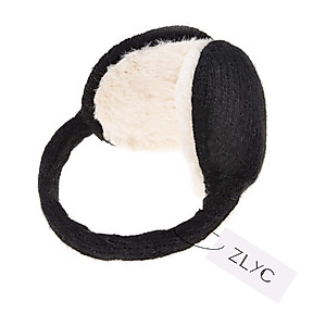ZLYC Womens Girls Winter Warm Adjustable Knitted Ear Warmers Foldable Earmuffs, Black