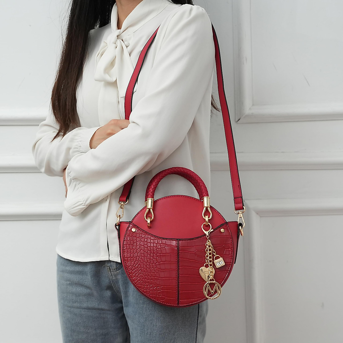 MKF Collection Crossbody Bag for Women, Designer Lady Round Purse Messenger