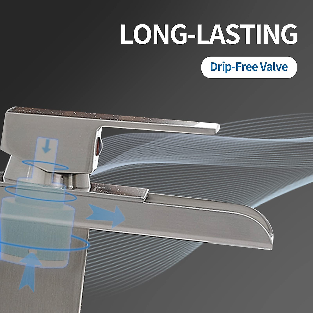 BWE Waterfall Bathroom Faucet Brushed Nickel with Pop Up Drain Stopper Assembly and Supply Line Single Handle for Sink One Hole Faucets Vanity Lavatory Mixer Tap