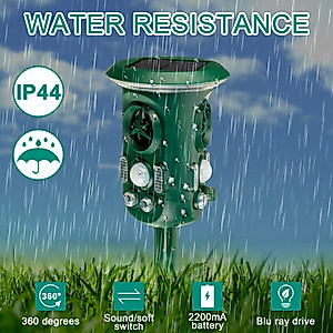 2 Pcs Ultrasonic Solar Animal Repeller Ultrasonic Skunk Repellent Outdoor 360 Degree Waterproof Squirrel Raccoon Mole Rat Snack Cat Deterrent Outdoor with Motion Sensor Flashing Light USB Powered