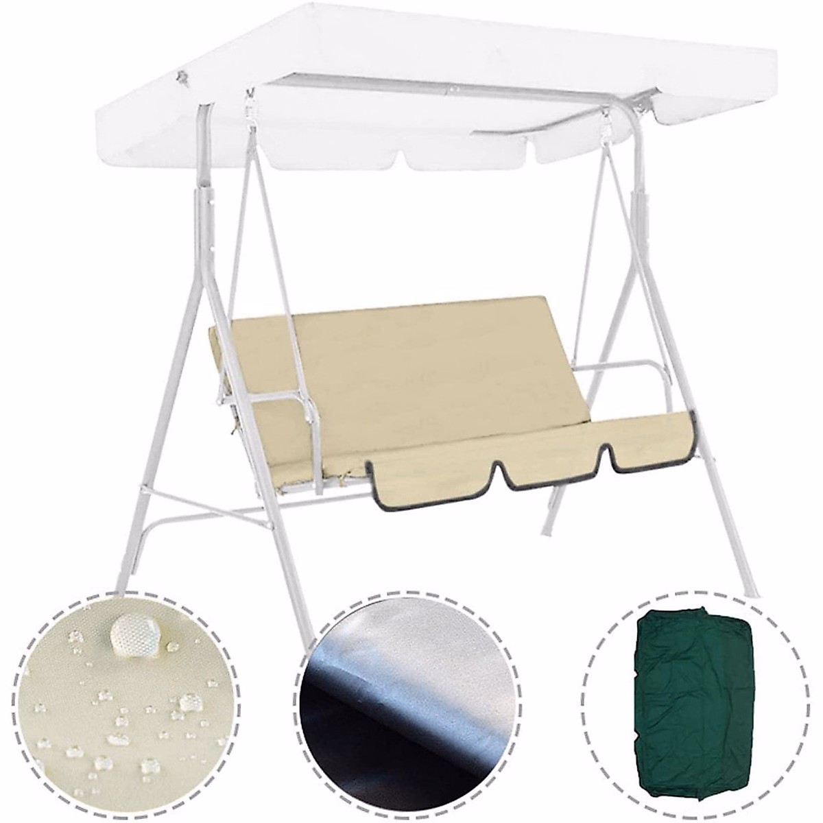 BTURYT Waterproof Swing Seat Cover,Swing Cushion Cover Replacement,Dustproof Protective Covers for 3 Seat Garden Swing Chair Cushions-(Chair Cover only)