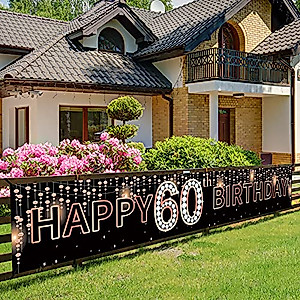 Luxiocio Happy 60th Birthday Banner Backdrop Decorations for Women, Rose Gold 60 Birthday Party Sign Supplies, Sixty Birthday Photo Booth Props Decor(9.8ft x 1.6ft)
