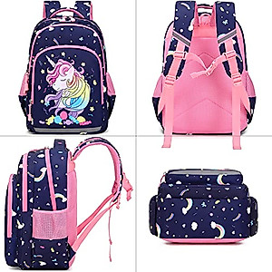 Meisohua Unicorn Backpack for Girls School Backpack 3 in 1 Set Elementary Kindergarten School Bags for Girls with Chest Strap and Lunch Tote Pencil Bag