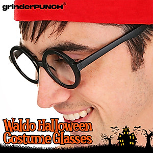 grinderPUNCH Costume Glasses | Thin Round Nerd Halloween Eyeglasses | Wizard Glasses | Adults (Black)
