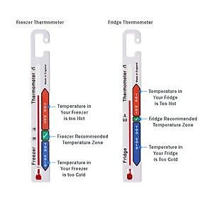 Twin Vertical Freezer/Fridge Thermometer Pack - Colour Coded Safe Temperature Zones