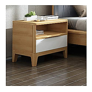 FLYIFE Nightstand Locker Bedside Table Bedside Drawers Solid Wood End Table, 2-Tier End Table Side Table with Drawer, Storage Organizer and Open Shelf Nightstand Bedside Cabinet/Wood Color