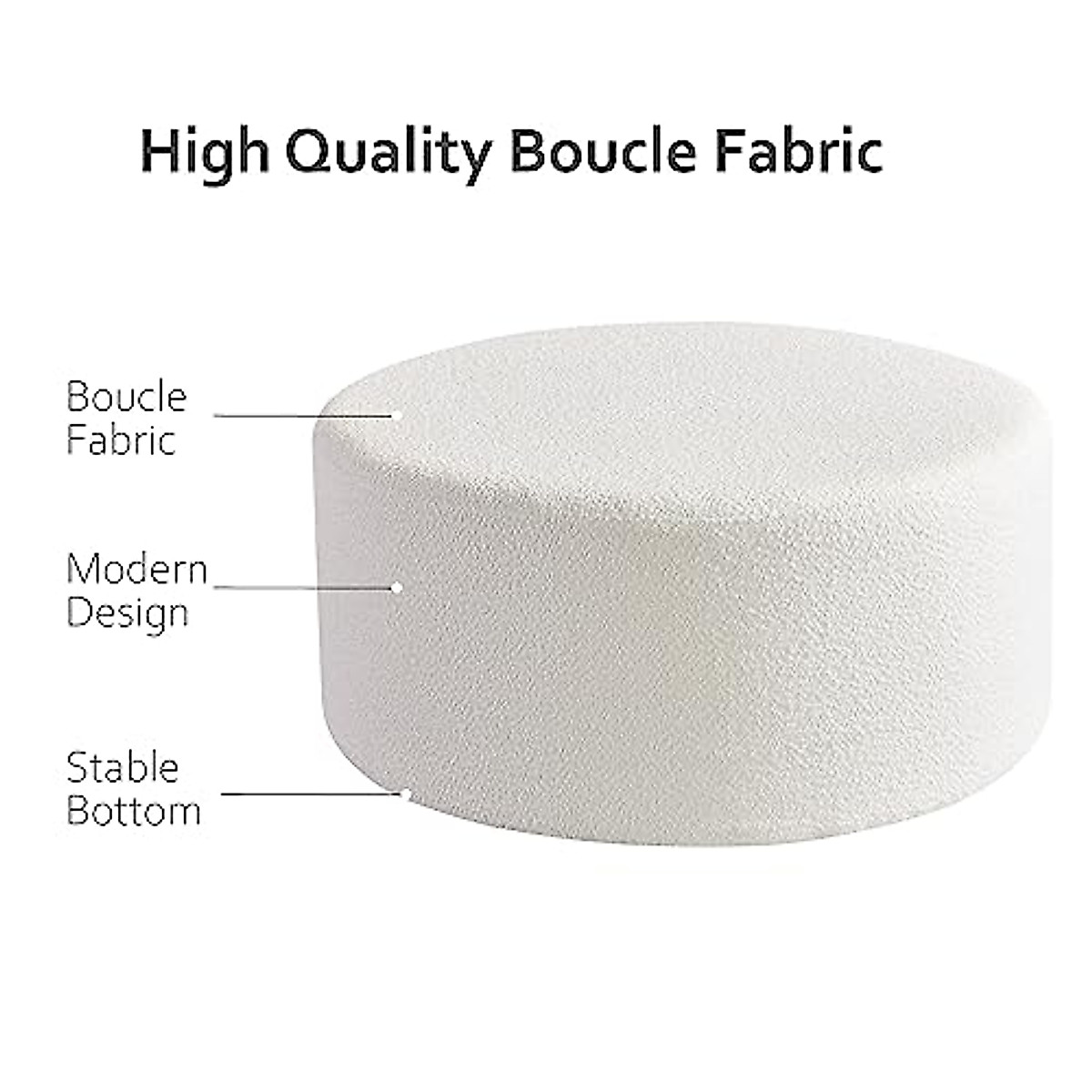 Get Set Style Round Coffee Table, Boucle Upholstered End Table, Work as Side Table & Ottoman & Seat for Living Room Bedroom Entryway Office