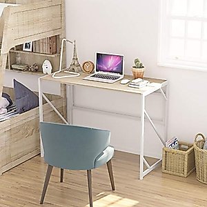 Elephance 40" Folding Computer Desk No Assembly Needed Foldable Small Home Office Desk Study Writing Desk Gaming Table for Small Space (Beige)