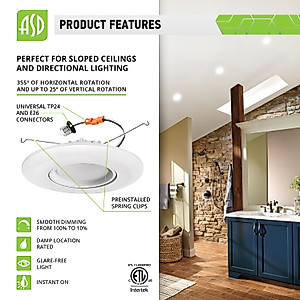 ASD 6 Gimbal Retrofit LED Can Recessed Light 4000K Bright White 15W 120V 1050Lm Dimmable Ceiling Downlights for Flat CRI 90, 6" Retrofit Recessed Eyeball Lighting Replacement, ETL, 12 Pack