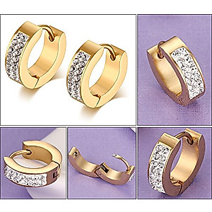 Stainless Steel Womens Mens Hoop Earrings Huggie Earrings CZ Piercings Hypoallergenic 18G (2pair Gold&Silver)