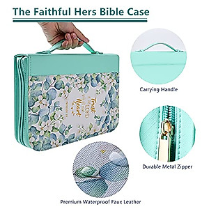 Bible Cover Case for Women with a Matched Bookmark Floral PU Leather Bible Cover Bag with Pockets and Zipper for Standard and Large Size Study Bible 10.8"x7.8"x2"