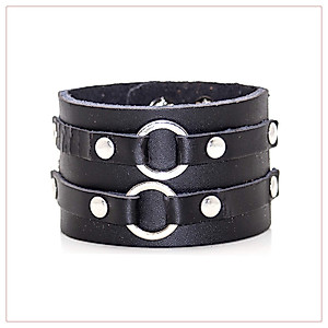 Nsitbbuery Hip Hop Alloy Cuff Wristband Wide Leather Bracelet(Black)
