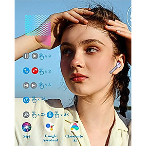 Bluetooth 5.3 Wireless Earbuds, Deep Bass Sound Clear Call, Noise Cancelling with 4 Microphones, 30H Playtime, IPX7 Waterproof Protection, Comfortable Wearing, Compatible with iPhone Android, Purple