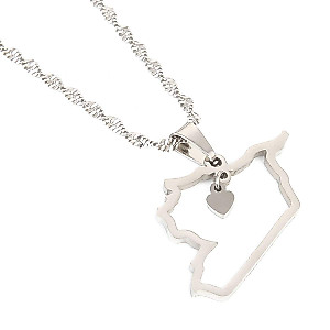 Stainless Steel Syria Map Pendant Necklaces Syria Map Outline Pendant Necklace Syrians Jewelry (Silver)