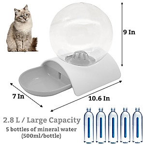Hamiledyi Automatic Water Dispenser for Dogs and Cats Pet Water Dispenser 2.8 Liter Pet Gravity Water Station Spill-Proof Spherical Waterer Pets Water Bottle for Puppies Kittens Rabbits (Grey)