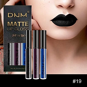 evpct 3Pcs Dark Black Purple Blue Matte Liquid Lipstick Halloween for Women Long Lasting Smudge Proof DNM Black 24 Hours Original Lip Liner and Lipstick Stain Makeup Set labial mate larga duracion 24