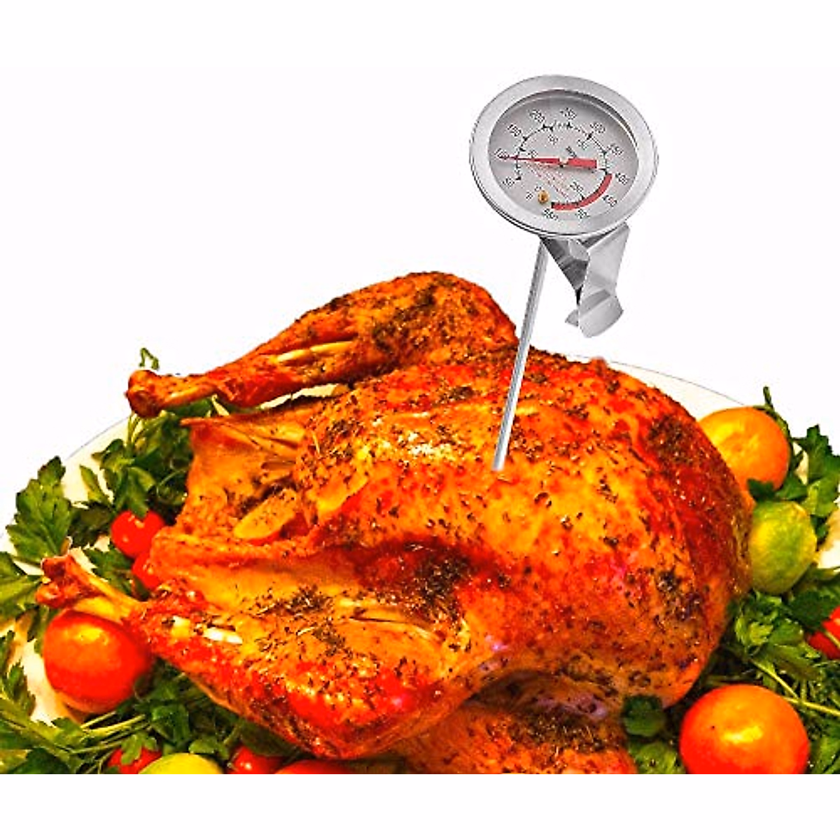 BOHK 8 Inch Meat Temperature with Clip for Cooking Grill Thermometer with Probe Stainless Steel Metal Thermometers for Deep Frying