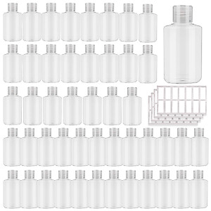INNOLIFE 48 Pack Plastic Bottles with Flip Top Cap, 2oz 60ml Small Plastic Squeeze Bottles Refillable Travel Size Bottles for Toiletries and Lotions, Empty Cosmetic Containers- 56pcs Labels