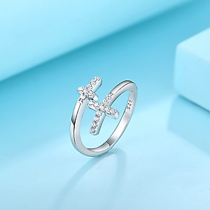 STARCHENIE Adjustable Cross Ring for Women 925 Sterling Silver Open Double Cross Ring Size 9